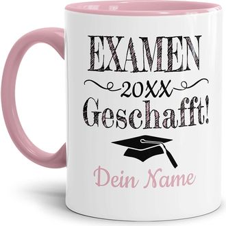Tassendruck Tasse mit Spruch - Abschluss geschafft Examen - zum selbst Gestalten mit Wunschname und Abschlussjahr - Geschenk für das bestandene Examen, Henkel & I