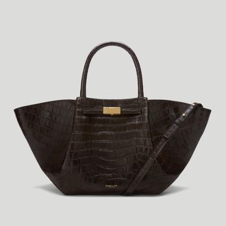 DeMellier The Midi New York Croco chocolat noir DeMellier
