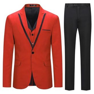 AlltheMen Costume 3 pi&egrave;ces Homme Un Bouton Blazer Col Regular Business Slim Fit pour Mariage Rouge M