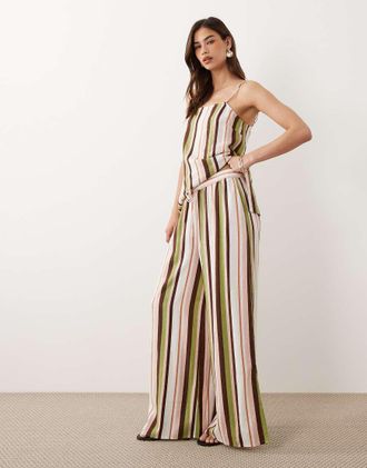 Nobody's Child Elstow - Hose aus Leinenmix mit bunten Streifen, Kordelzugbund und weitem Bein, Kombiteil-Rosa