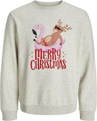 Jack & Jones Crew Neck Xmas Jjchristmas Sweat &agrave; col Rond pour No&euml;l, Blanc-Gris, M Homme