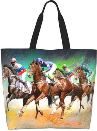 Generic Courses Hippiques Divertissantes Sac Fourre-Tout R&eacute;utilisable Tote Bag D&eacute;contract&eacute; Sac A Main Femme Pour Travail Plage Voyage