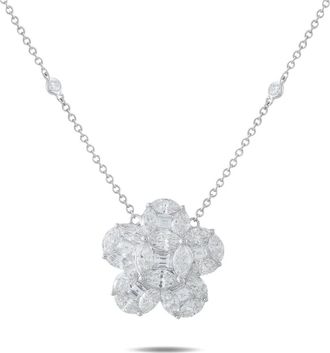 Luxury Bazaar collier &agrave; pendentif fleur serti de diamants - Argent