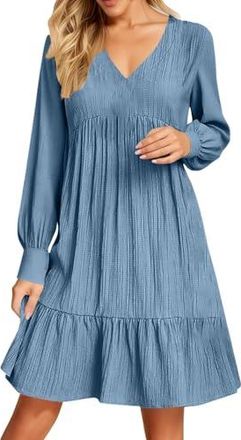 Generico Robe d&eacute;t&eacute; l&eacute;g&egrave;re et a&eacute;r&eacute;e pour femme avec effet froiss&eacute; et d&eacute;collet&eacute; en V Coupe ample, pour la plage et le quotidien, bleu clair, XX-Large