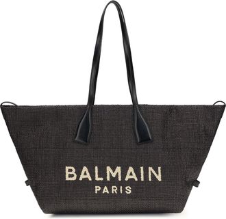 Balmain Womens Shoulder Bag Track Black Leather And Raffia