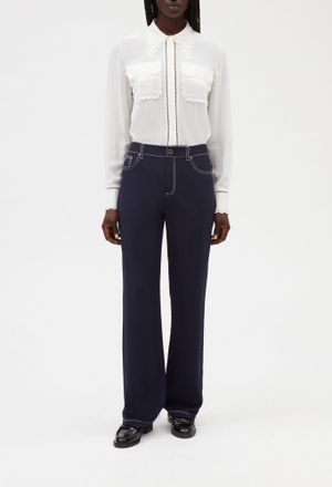 Claudie Pierlot Pantalon droit long soie bleue