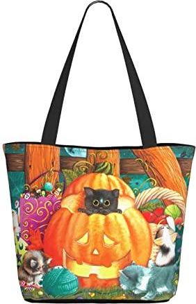 AOOEDM Sac &agrave; provisions Halloween et chat mignon pour femme 33 x 28 x 19 cm. Le cadeau parfait pour la Saint-Valentin. Cest de la Saint-Valentin pour maman, 