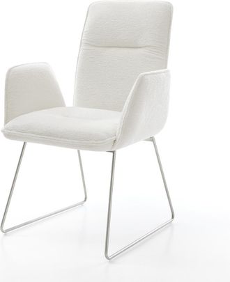 DELIFE Esszimmerstuhl Vinja-Flex Boucl&eacute; Soft Beige Kufengestell Edelstahl, Esszimmerst&uuml;hle