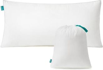 Songmics Oreiller, 40 x 80 cm, Garnissage 800 g, Housse Douce en Tissu Polyester Brossé, Coussin, Lavable en Machine à 60°, avec Sac de Rangement, Blanc Nuage 