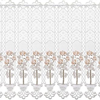 Plauener Spitze by Modespitze, Store Bistro Gardine Scheibengardine mit Stangendurchzug, hochwertige Stickerei, H&ouml;he 62 cm, Breite 96 cm, Creme/Beige/Lachs