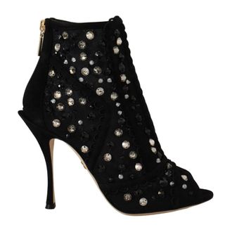 Dolce & Gabbana Schwarze Kristall Rei&szlig;verschluss Kurze Stiefel - - Shoes - Damen - Schwarzk - 37 1/2 EU