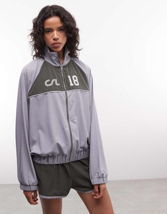 Collusion Veste de surv&ecirc;tement style sport densemble en nylon avec col chemin&eacute;e-Bleu
