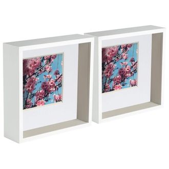 Nicola Spring 3D Deep Box Fotorahmens - 8 X 8 mit 4 X 4 Montierung - Wei&szlig;/Wei&szlig; - Pack Von 2
