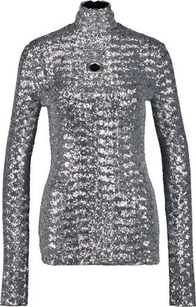 Paco Rabanne Femme, Tops, Gris, Taille: 38 FR Top &agrave; col roul&eacute; &agrave; sequins