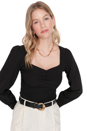 Trendyol Schwarze, detaillierte Webbluse mit Raffungen TWOAW23BZ00633, 40