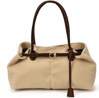 Generic Sac fourre-tout en velours c&ocirc;tel&eacute;, ceinture, sous les bras, pour femmes, au quotidien (blanc)