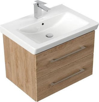Magnolia Home Badm&ouml;bel City 65cm mit VundB Subway 2.0 Waschbecken SoftClose eiche hell