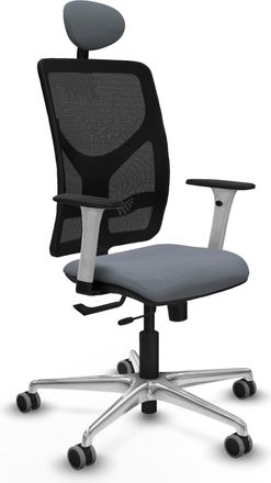 Piqueras y Crespo Ergonomischer Stuhl aus Netzstoff mit wei&szlig;en und schwarzen Armlehnen, h&ouml;henverstellbare Lendenwirbelst&uuml;tze und festes Kopfteil, ausgestattet mit Syncr