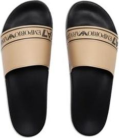 Emporio Armani Sandales Emporio Armania coulissantes, noir et doré, design avec logo sur la bande, Noir doré, 44 EU