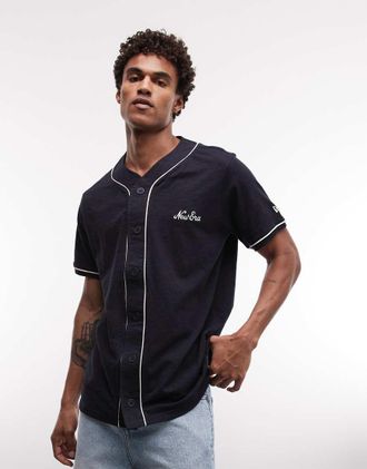 New Era Kurz&auml;rmliges Baseball-Trikot in Marineblau mit Logo-Navy