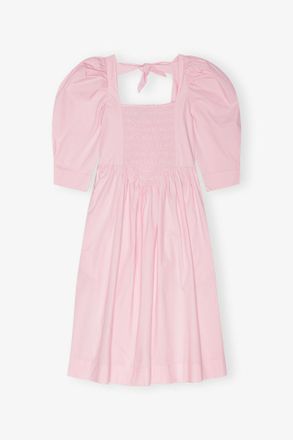 Ganni Robe smock&eacute;e en popeline de coton rose &agrave; encolure ouverte biologique - Taille 42 - Pour Femme