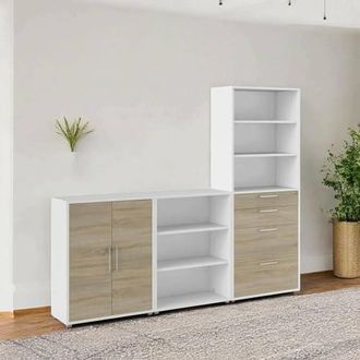 Dmora Kommode Maxence, Wohnzimmerbuffet, Wohnzimmer-Sideboard, Moderne Küchen-Speisekammer, 267x40 h222 cm, Weiß und Eiche