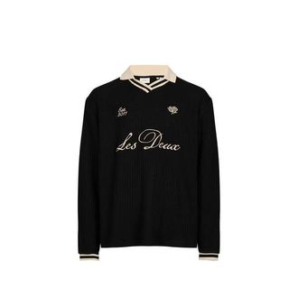 Les Deux Polo brod&eacute; en maille tricot de coton m&eacute;lang&eacute;