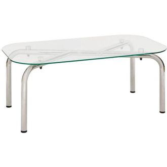 PEGANE Table basse en verre transparent et pieds en m&eacute;tal chrom&eacute; - Longueur 110 x largeur 60 x Hauteur 44,5 cm