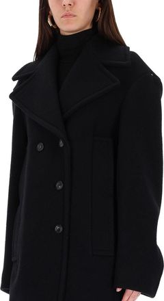 Sportmax Double-Breasted Virgin Wool Trench Coat - Black