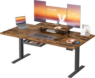 Vasagle H&ouml;henverstellbarer Schreibtisch, 160 x 80 cm, flexibel montierbarer Monitorst&auml;nder, Schublade, USB-C-Anschluss, Erinnerung bei langem Sitzen, f&uuml;r B&uuml;ro