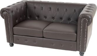 Mendler Luxus 2er Sofa Loungesofa Couch Chesterfield Kunstleder 160cm - runde Füße, braun