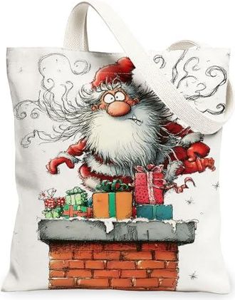 Generic Sacs fourre-tout en toile motif P&egrave;re No&euml;l amusant, r&eacute;utilisable, ludique, l&eacute;ger, lavable, blanc, 13x15 Inch