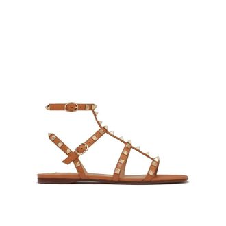 Valentino Garavani Femme, Chaussures, Brun, Taille: 35 1/2 EU Sandales Plates en Cuir