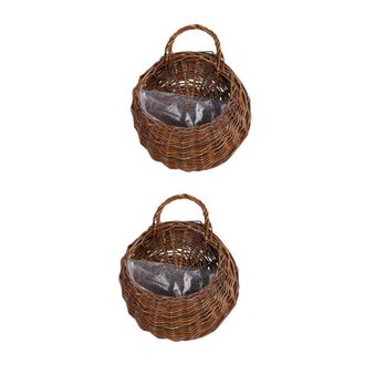 Happyyami 2st&uuml;cke Wandmontierter Blumenkorb Handgefertigtem Rattan Gro&szlig;er H&auml;ngender Pflanzentopf F&uuml;r Kunstblumen Rustikaler Aufbewahrungskorb F&uuml;r Haus Und Garte