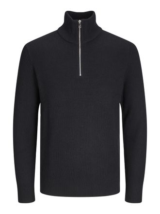 Jack & Jones Male Strickjacke mit Viertelrei&szlig;verschluss Einfarbig Strickjacke mit Viertelrei&szlig;verschluss