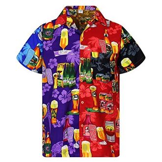 Generic Chemise &agrave; manches courtes pour homme - Chemise hawa&iuml;enne boutonn&eacute;e d&eacute;contract&eacute;e hawa&iuml;enne - Motif palmier hawa&iuml;en - Pour f&ecirc;te, croisi&egrave;re cubaine, flam