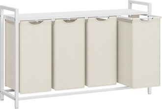 Vasagle W&auml;schekorb 4 F&auml;cher, W&auml;schesammler mit Ablage, W&auml;schebox, W&auml;schesack aus Oxford-Gewebe abnehmbar, Metallrahmen, 4 x 40 L, 116 x 33 x 72 cm, cremewei&szlig;-