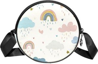 Generic Petit sac &agrave; bandouli&egrave;re Circle pour femme, petit sac &agrave; bandouli&egrave;re arc-en-ciel avec fermeture &eacute;clair, bretelles r&eacute;glables, sac &agrave; main rond d&eacute;contract&eacute;