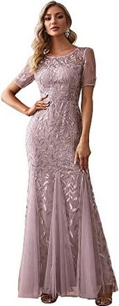 Ever-pretty Robe de Soir&eacute;e Sir&egrave;ne Femme Longue Manche Courte Paillettes Tulle Lilas 44