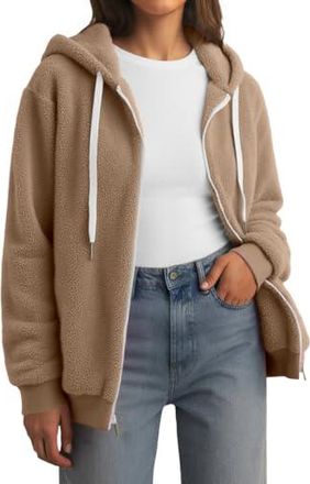 Generic Vestes pour femmes 2026 - Sweat &agrave; capuche d&eacute;contract&eacute; - Mode duveteuse et chaude - Avec poches, kaki, 3XL