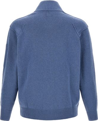 C.P. Company Wool Zip Cardigan with Lens Detail Cardigan - Blue