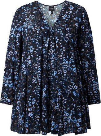 Ulla Popken Longbluse Bluse Bl&uuml;tenmuster Godetfalten A-Linie Langarm