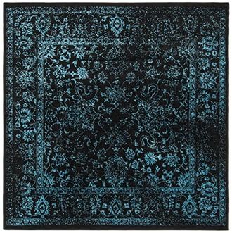 Safavieh Distressed Teppich für Wohnzimmer, Esszimmer, Schlafzimmer - Adirondack Collection, Kurzer Flor, Schwarz und Blaugrün, 120 X 120 cm