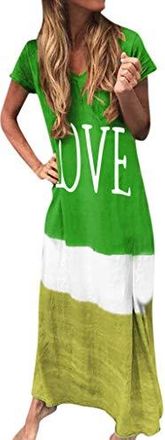 Generic Robe longue en coton pour femme - Robe longue pour femme - Col en V teint sur noeuds - Manches, Vert, 5XL