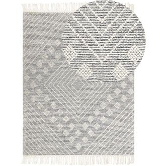 Beliani Teppich Grau und Weiß Wolle 160 x 230 cm Rechteckig Geometrisches Muster Handgewebt Fußbodenheizung Geeignet Modern Wohn- und Schlafzimmer