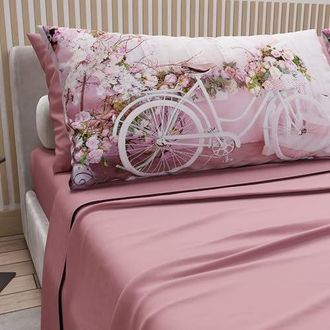 Petti Artigiani Italiani Bettwäsche aus Baumwolle mit Kissenbezügen mit Digitaldruck, Bettlaken für französisches Bett, Bettwäsche-Set Muster 333, Dunkles Puder, 100% Made in 