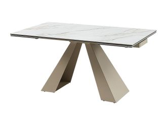 Vente-Unique Esstisch ausziehbar - 6 bis 10 Personen - Keramik & Metall - Marmor-Optik Wei&szlig; & Beige - LOZIPA von Pascal MORABITO