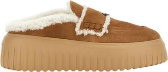 Hogan Slipper & Pantoletten - H-Stripes Sabot Fur With Shearling Lining - Gr. 38 (EU) - in Braun - f&uuml;r Damen