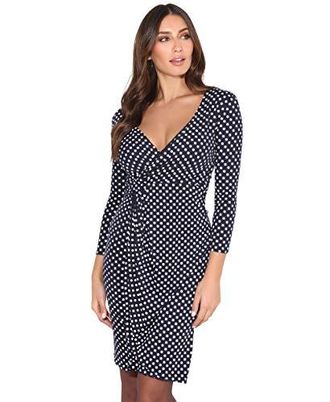 Krisp Robe Femme Portefeuille Pois Moulante Cocktail Chic Pin up Soirée Fluide Élégante Confortable, Bleu Marine, 46, 6487-NVY-18.3