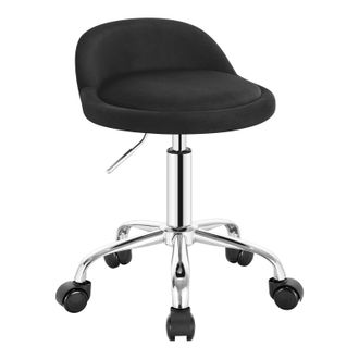 Woltu Rollhocker mit niedriger R&uuml;ckenlehne, B&uuml;rohocker mit Rollen, Drehstuhl h&ouml;henverstellbar, Arbeitshocker Schwarz f&uuml;r Massage Salon Samt